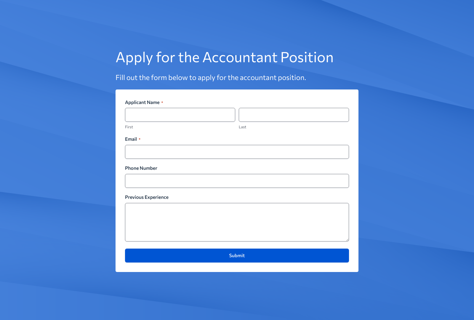 Accountant Job Application Form Template – Woorise