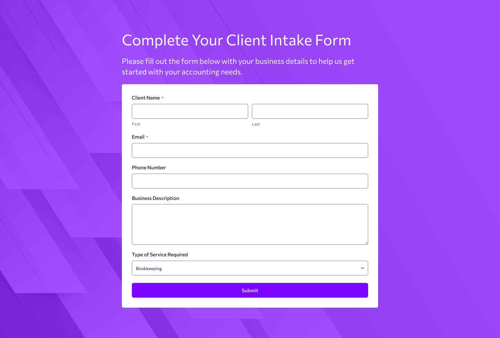 Accounting Client Intake Form Template – Woorise