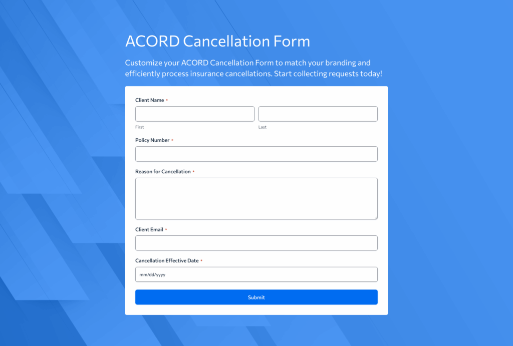 Acord Cancellation Form Template – Woorise