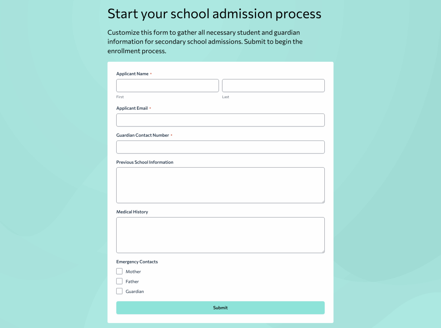 Admission Form For Secondary School Form Template – Woorise
