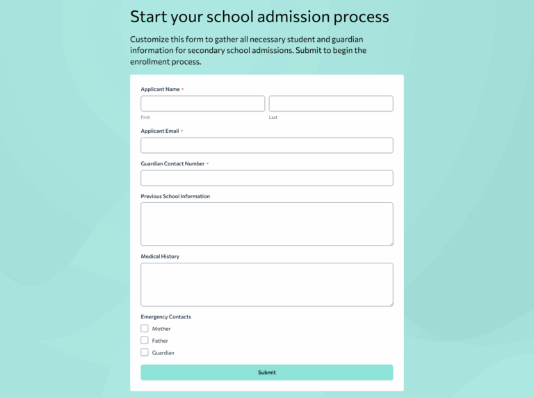 Admission Form For Secondary School Form Template – Woorise