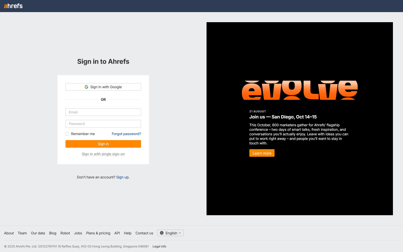 Ahrefs Login Landing Page Example – Woorise