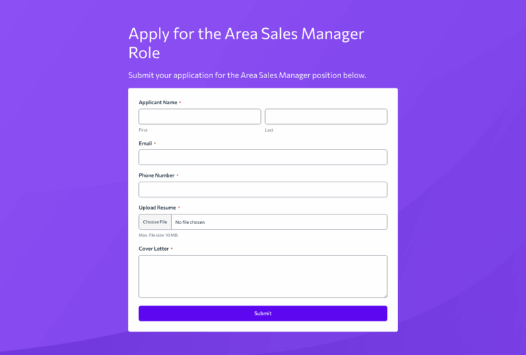 Area Sales Manager Job Application Form Template – Woorise