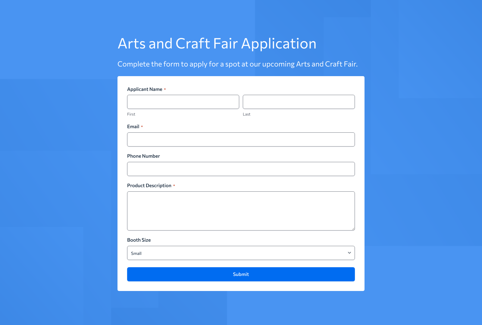 Arts And Craft Fair Application Form Template – Woorise