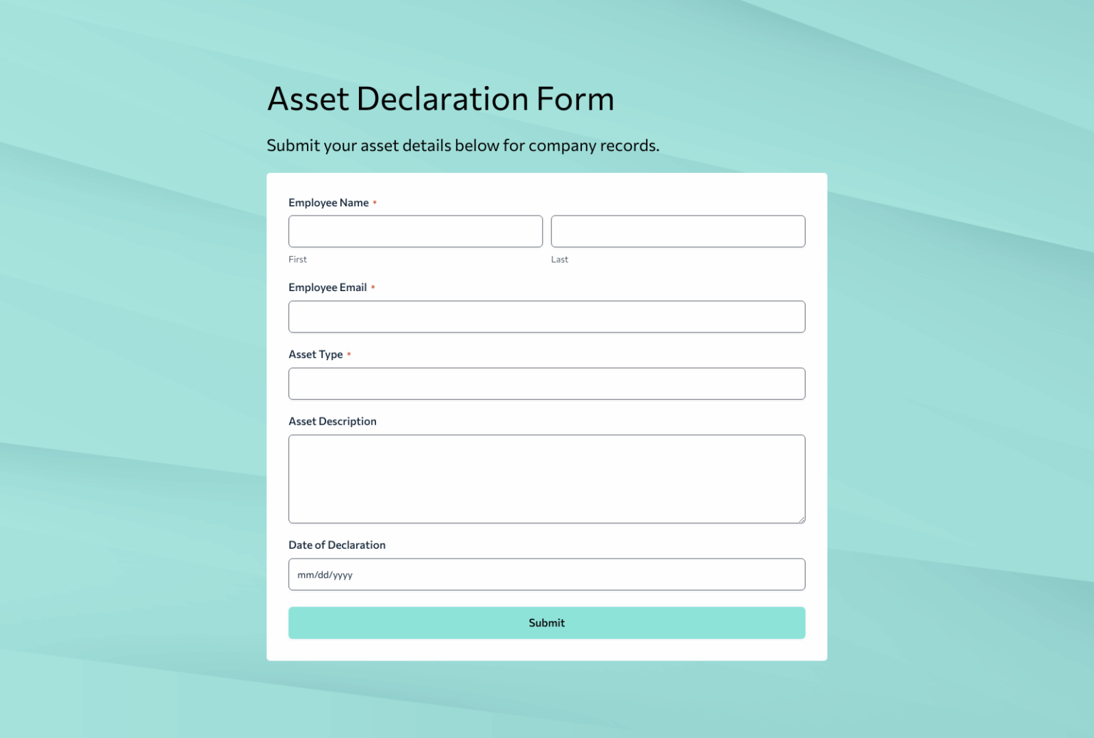 Asset Declaration Form Template – Woorise