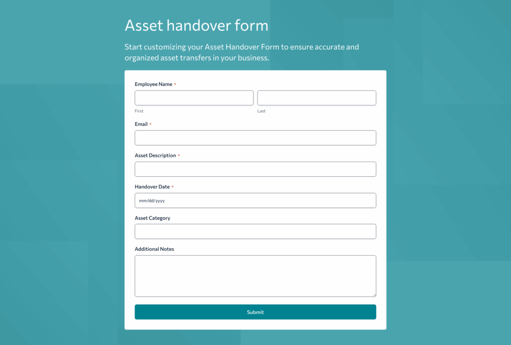 Asset Handover Form Template – Woorise
