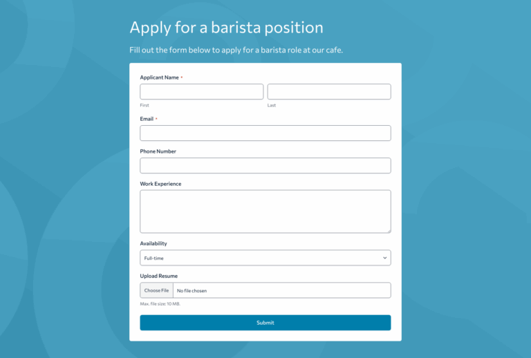 Barista Job Application Form Template – Woorise