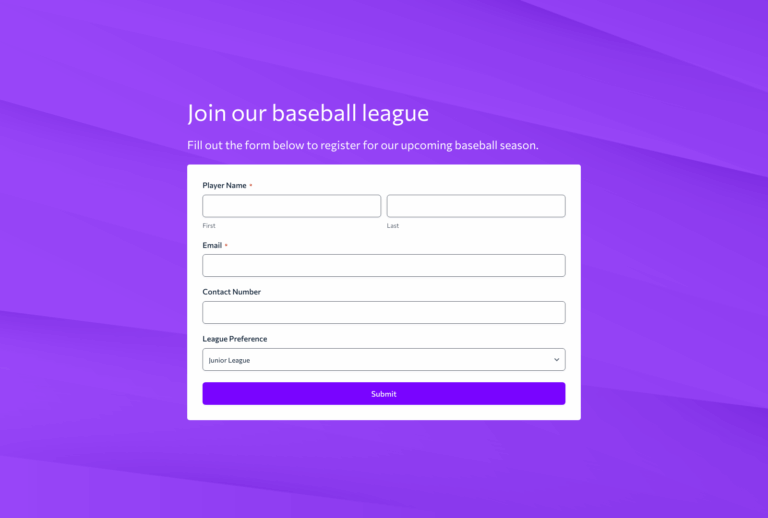 Baseball League Registration Form Template – Woorise