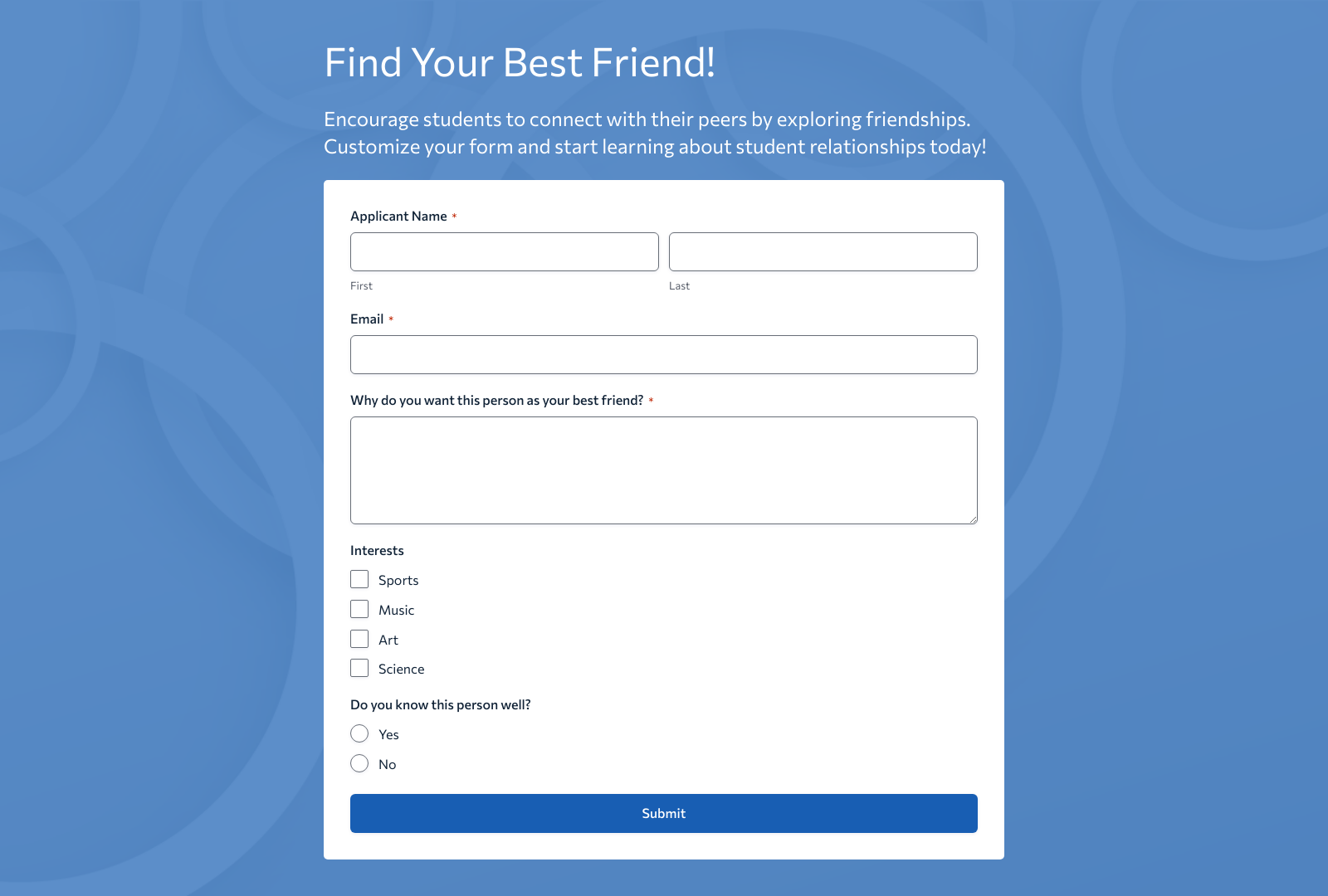 Best Friend Application Form Template – Woorise