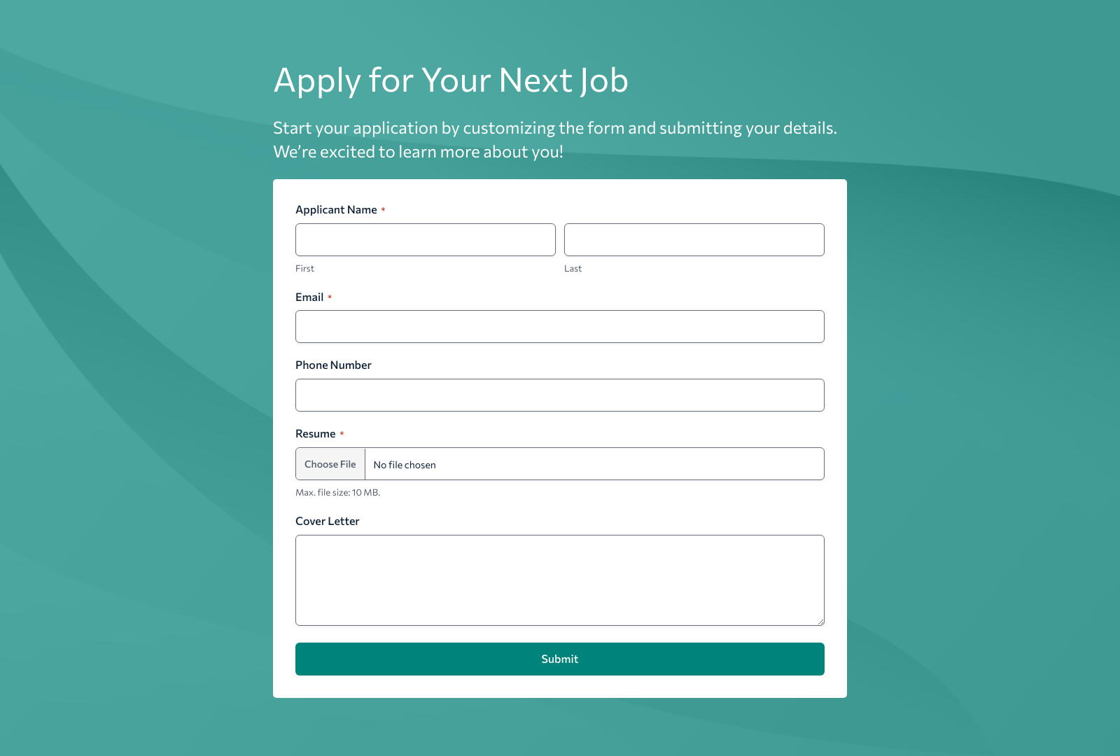 Borang Permohonan Kerja Form Template – Woorise