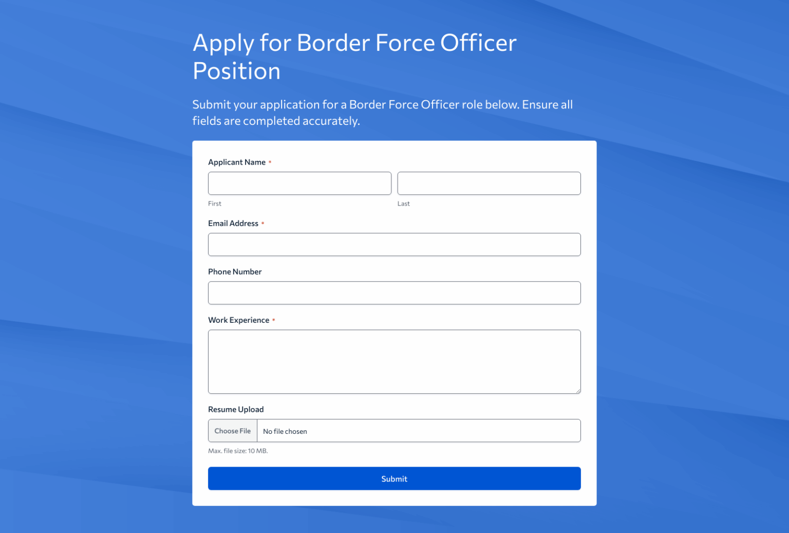 Border Force Officer Job Application Form Template – Woorise