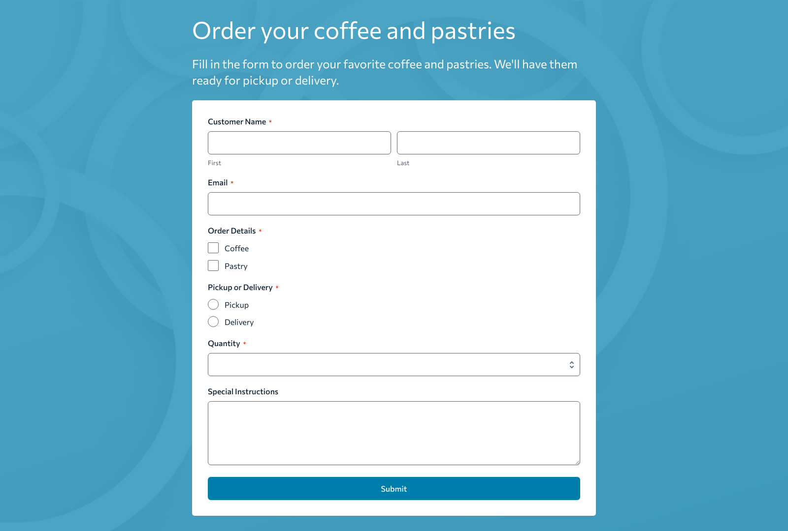 Cafe Order Form Template – Woorise