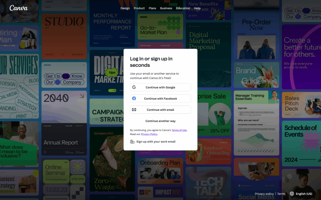 Canva Login Landing Page Example – Woorise