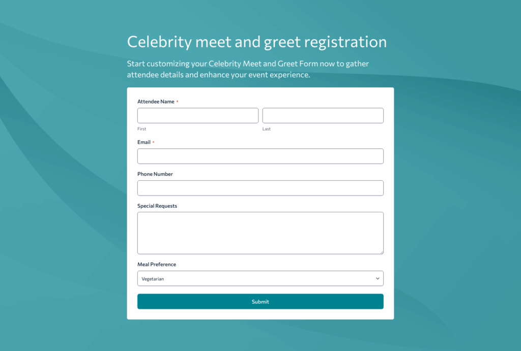 Celebrity Meet And Greet Form Template – Woorise
