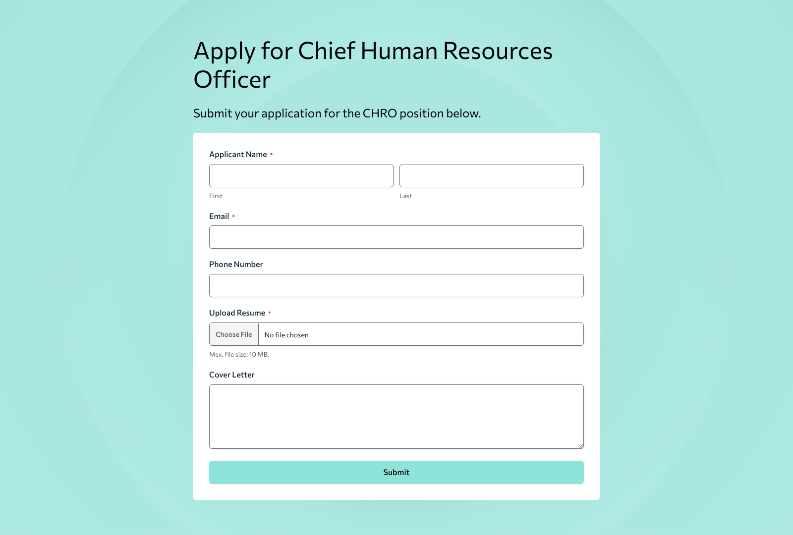 Chief Human Resources Officer (CHRO) Job Application Form Template ...