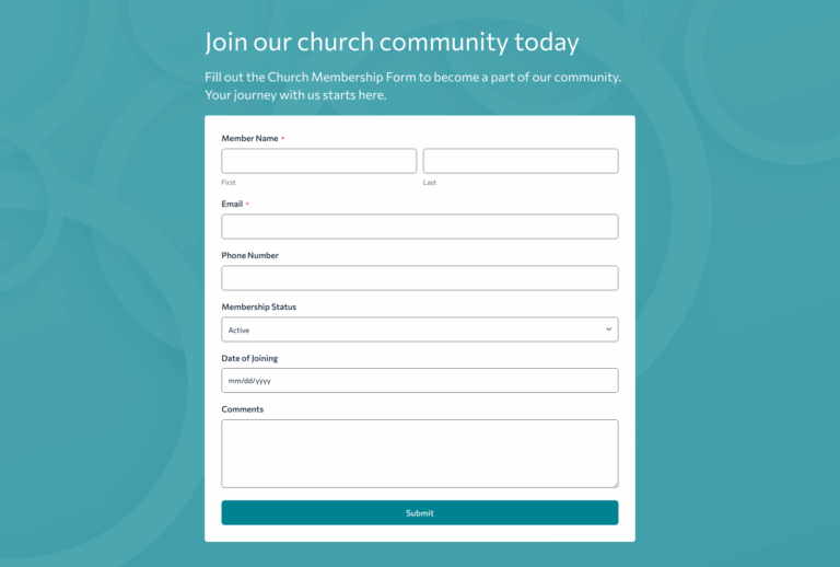 Church Membership Form Template – Woorise