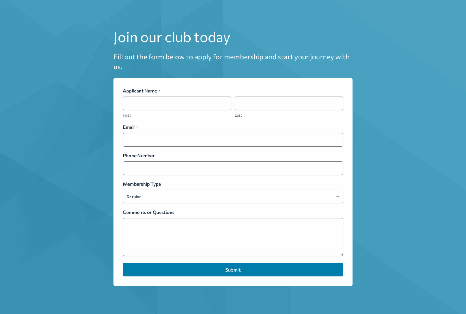 Club Application Form Template – Woorise