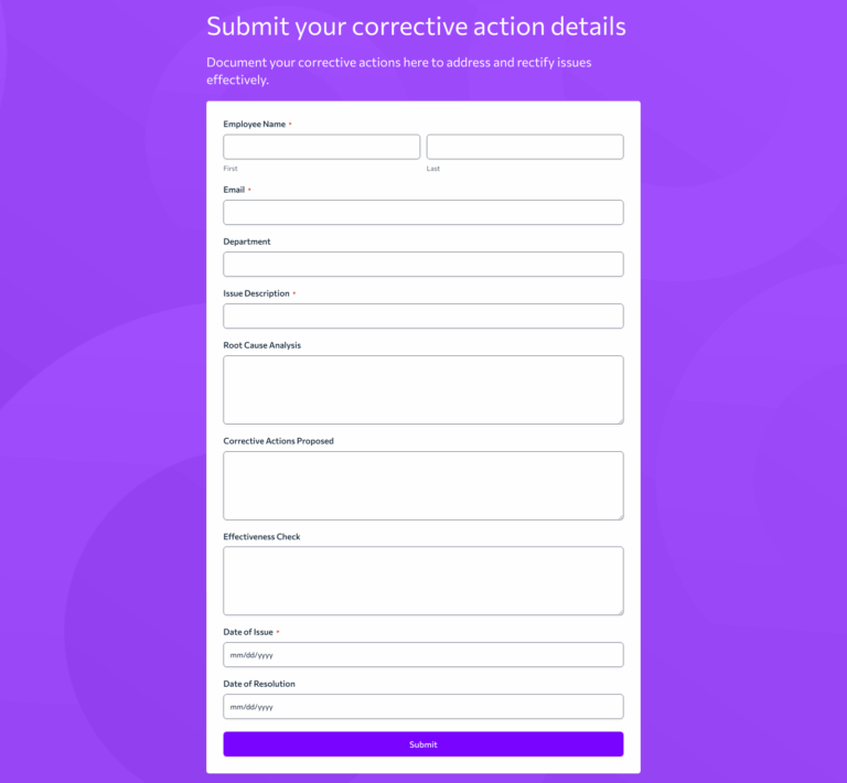 Corrective Action Form Template – Woorise