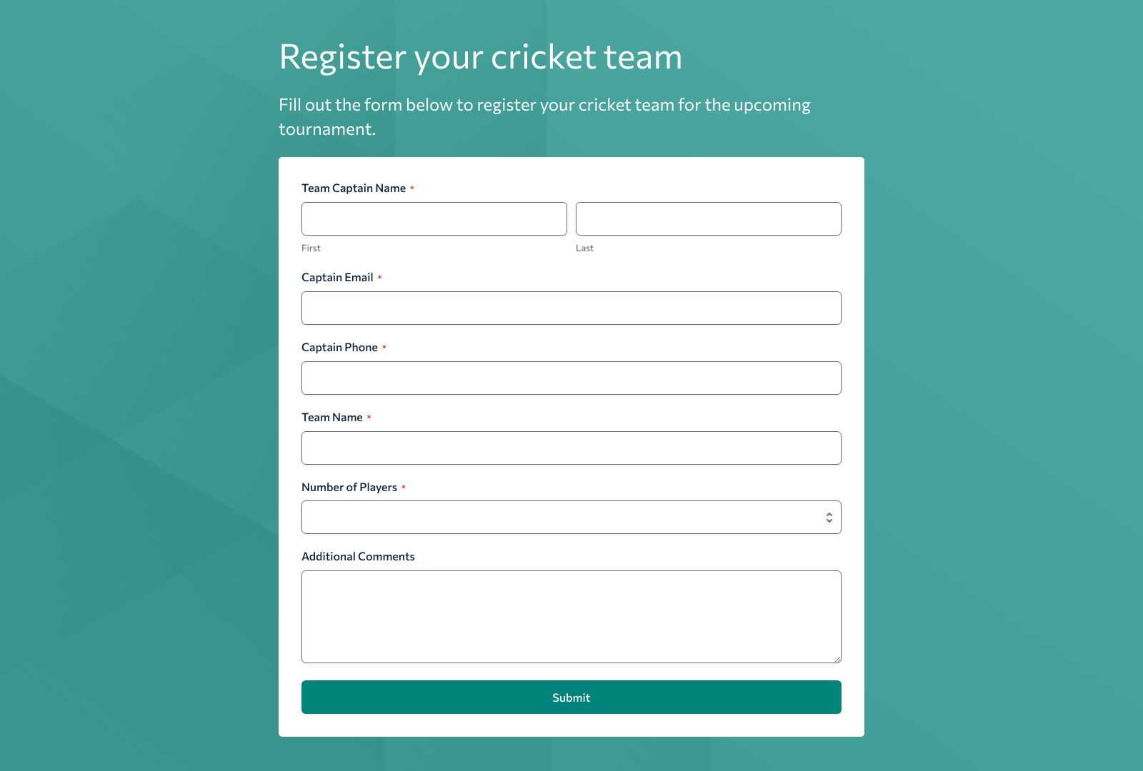 Cricket Registration Form Template – Woorise