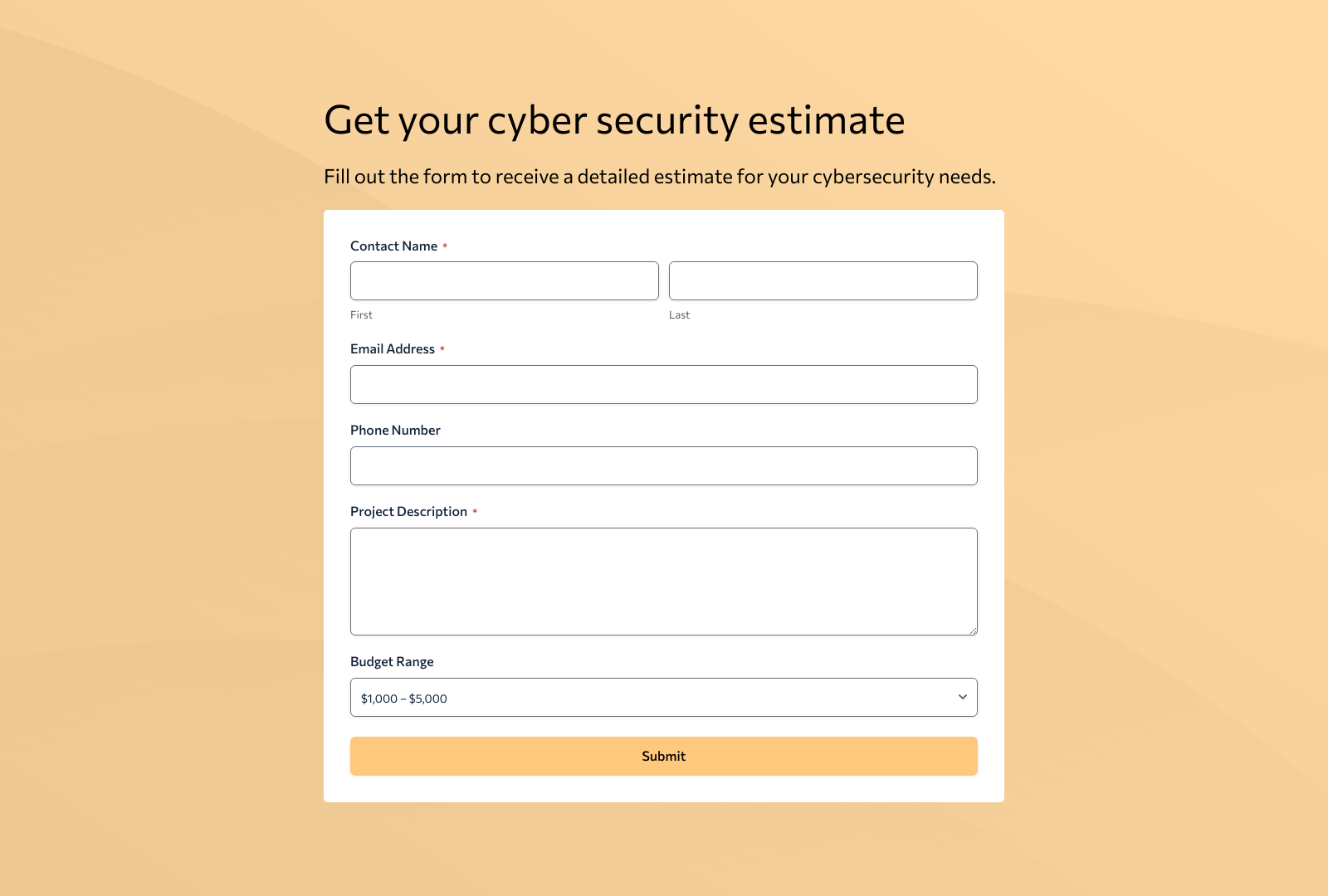 Cyber Security Consultant Estimate Form Template – Woorise