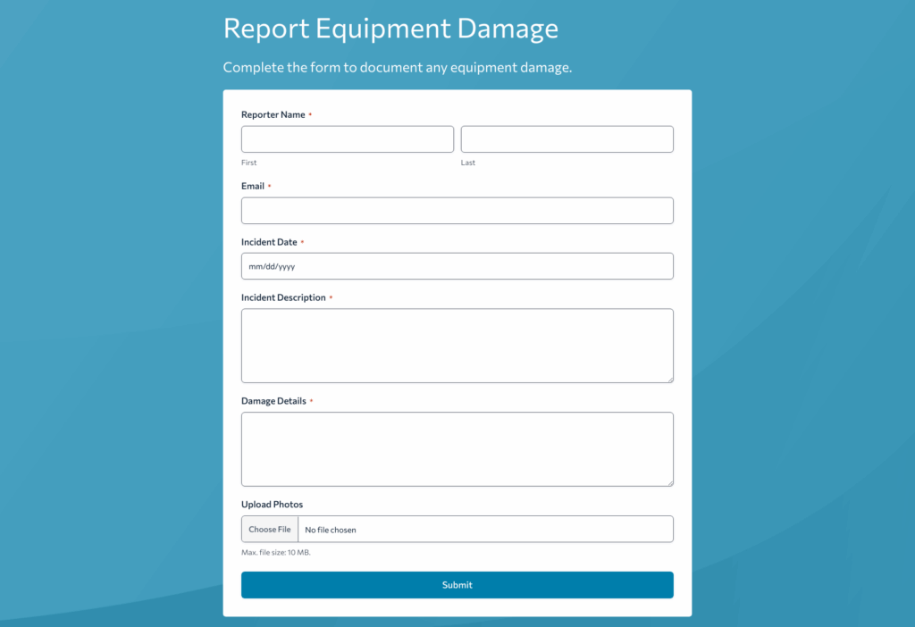 Damage Report Form Template – Woorise