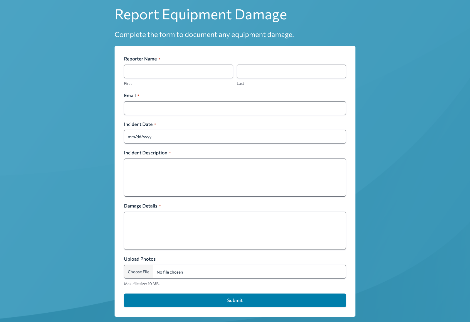 Damage Report Form Template – Woorise