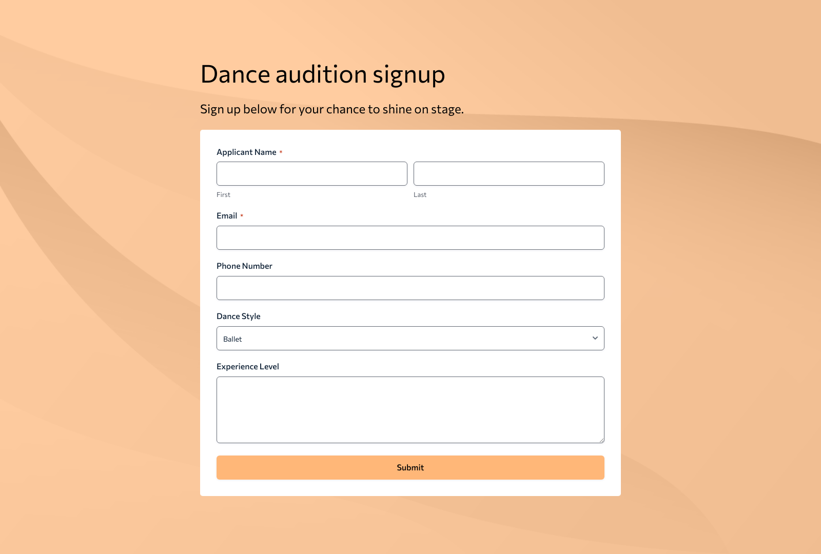 Dance Audition Form Template – Woorise
