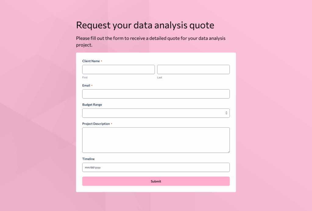 Data Analyst Quote Form Template – Woorise