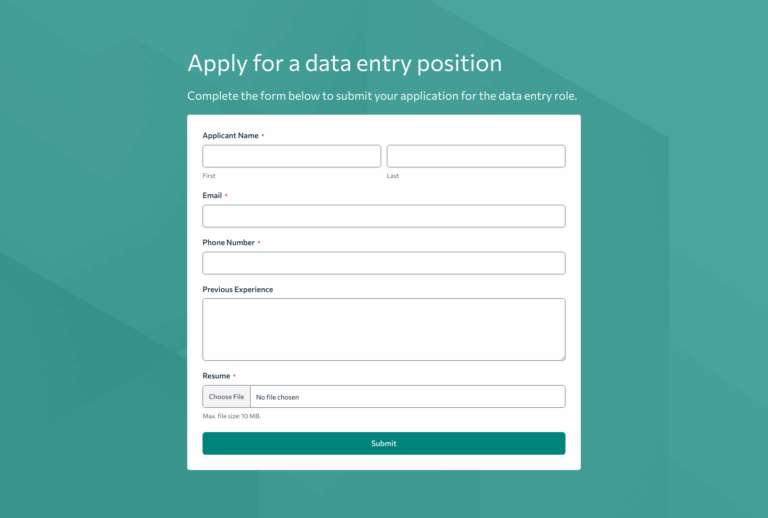 Data Entry Job Application Form Template – Woorise