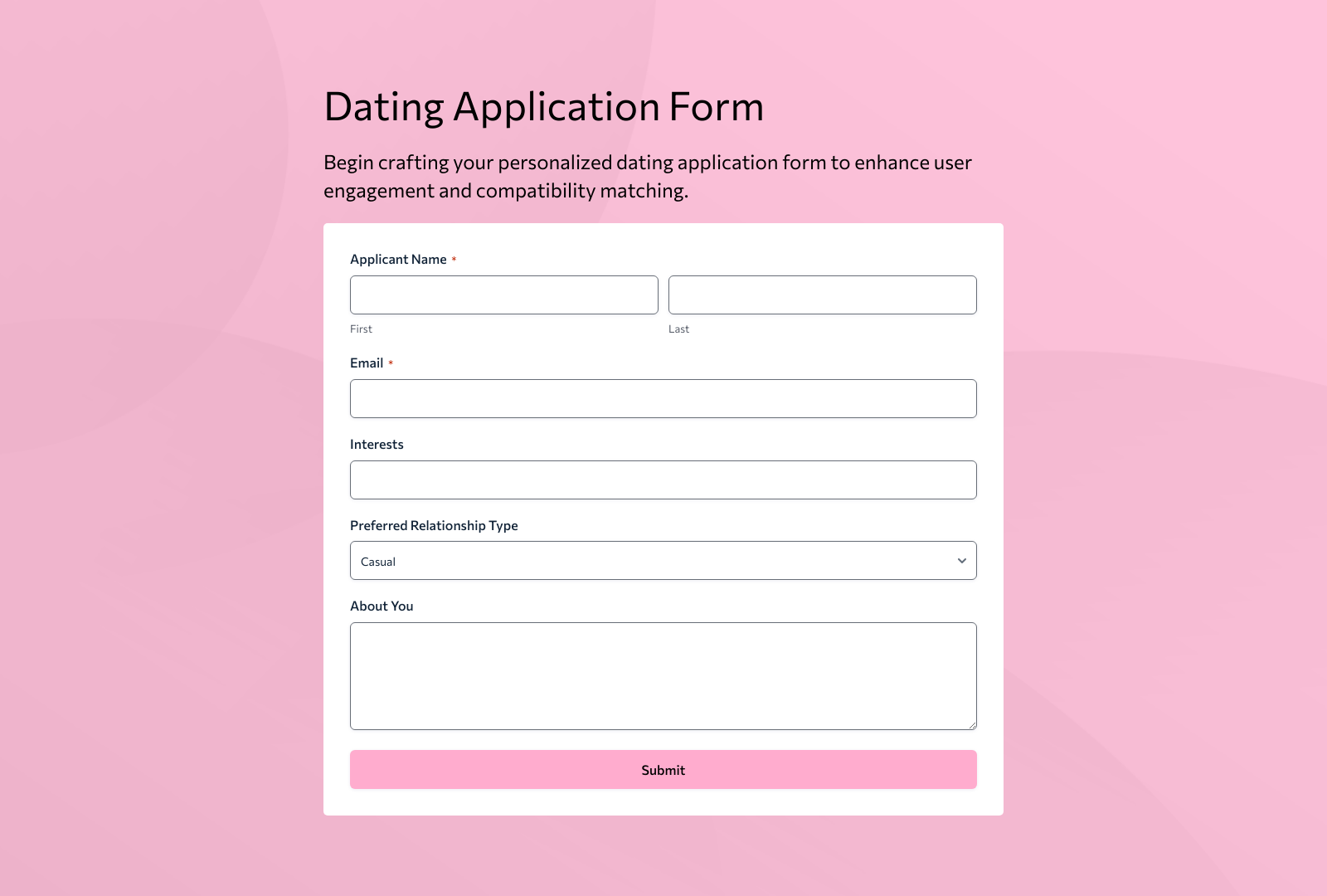Dating Application Form Template – Woorise