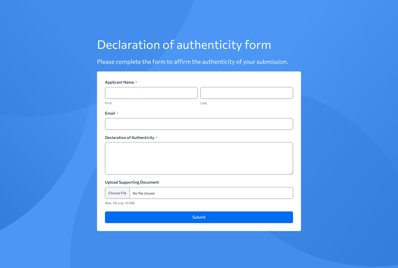 Declaration Of Authenticity Form Template – Woorise