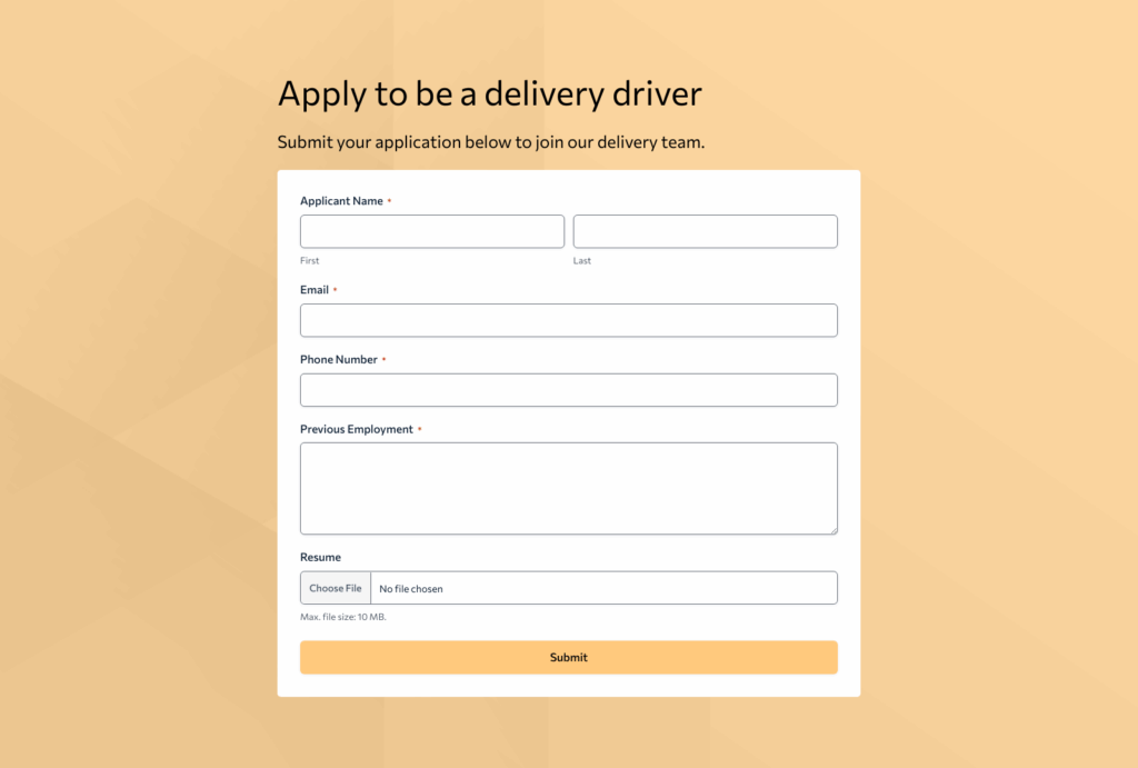 Delivery Driver Job Application Form Template – Woorise