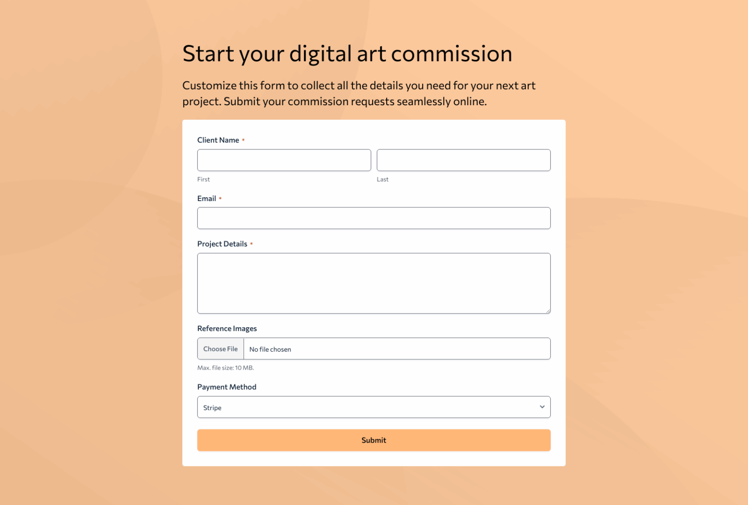 Digital Art Commission Form Template – Woorise