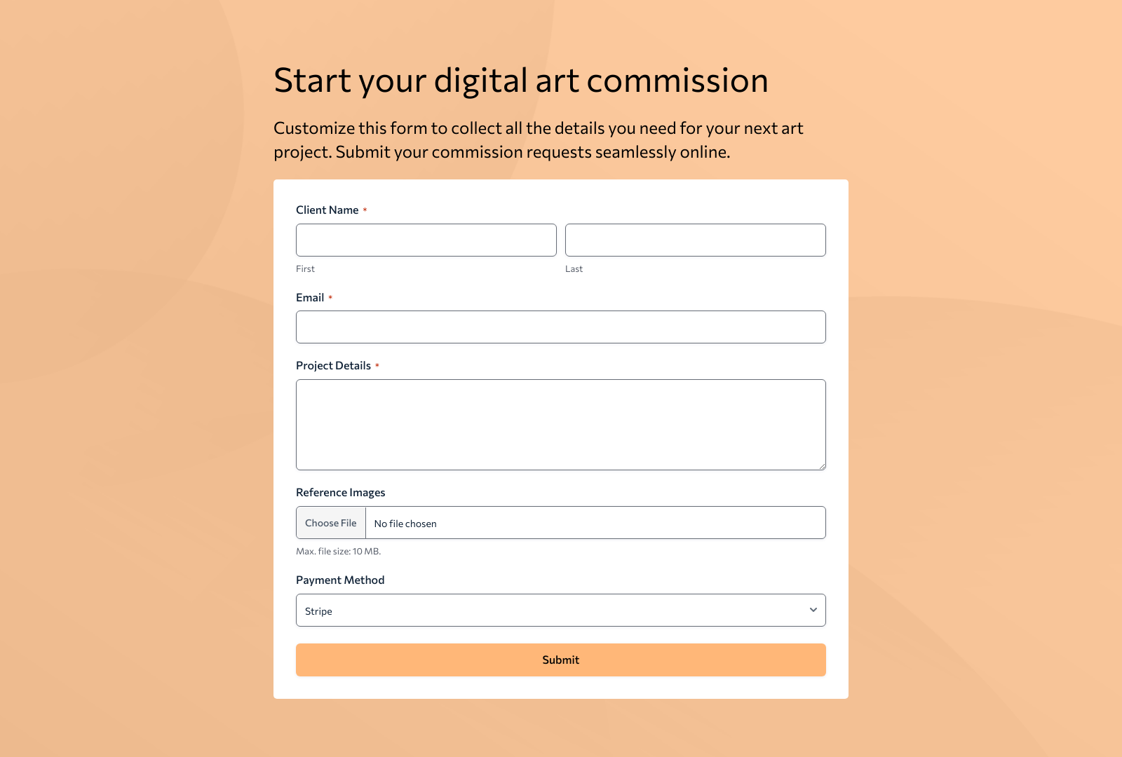 Digital Art Commission Form Template – Woorise