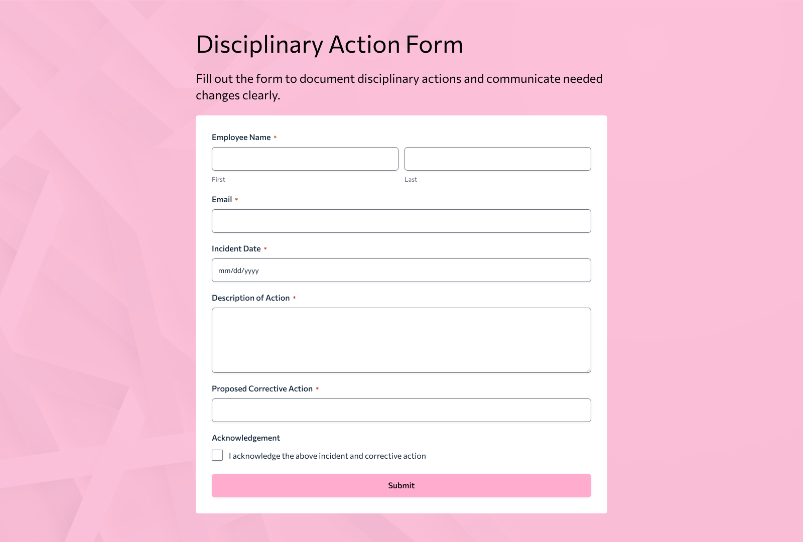 Disciplinary Action Form Template – Woorise