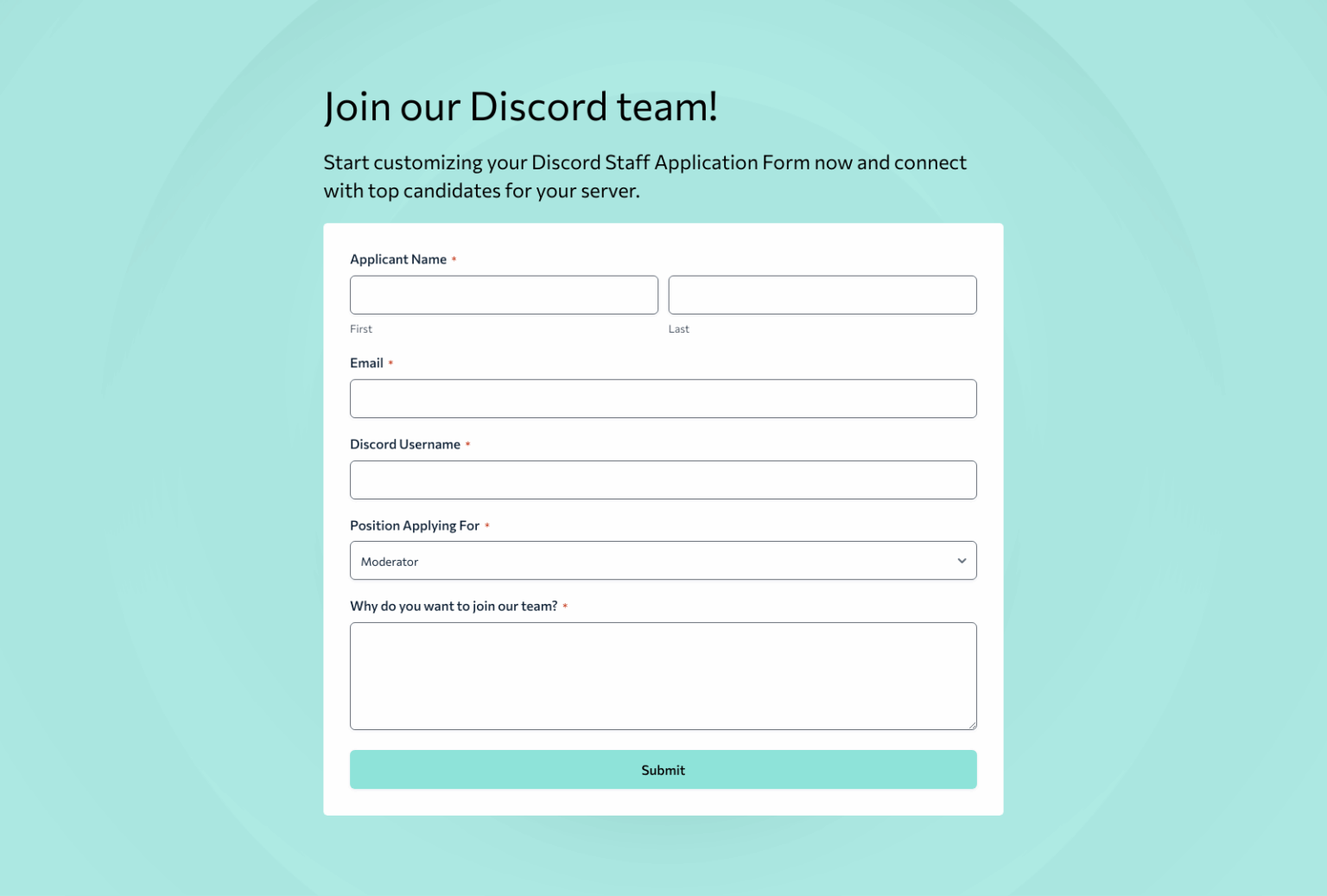 Discord Staff Application Form Template – Woorise