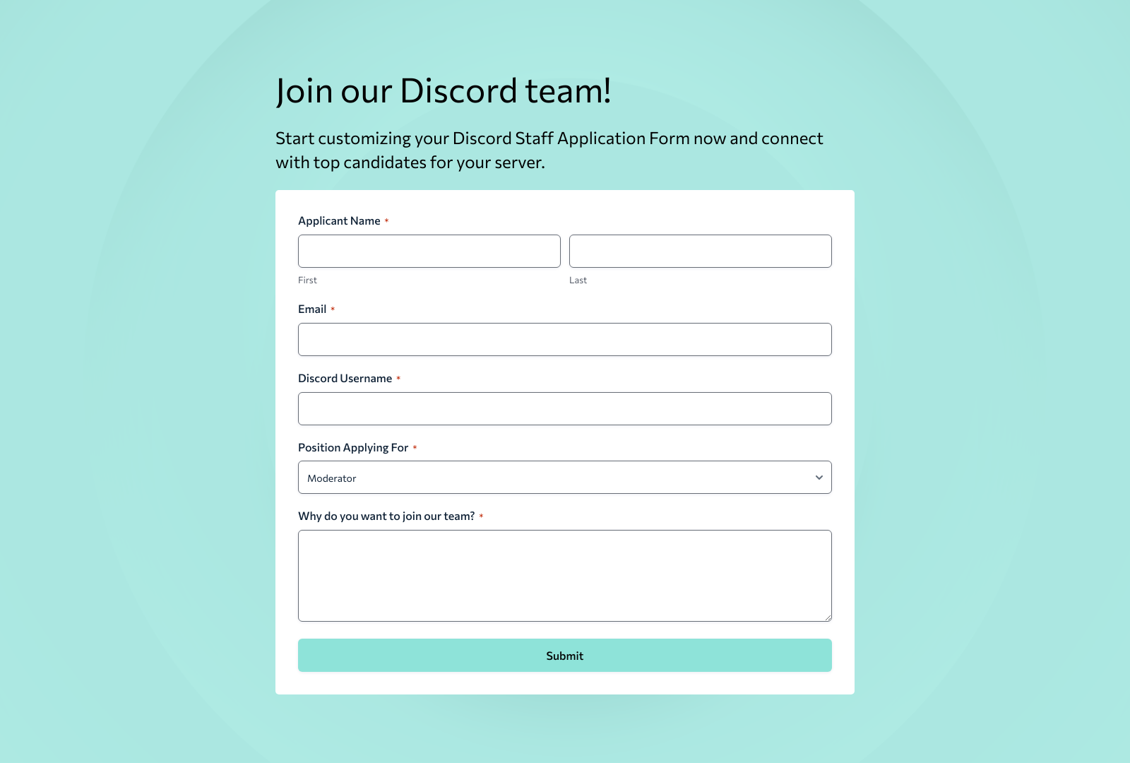Discord Staff Application Form Template – Woorise