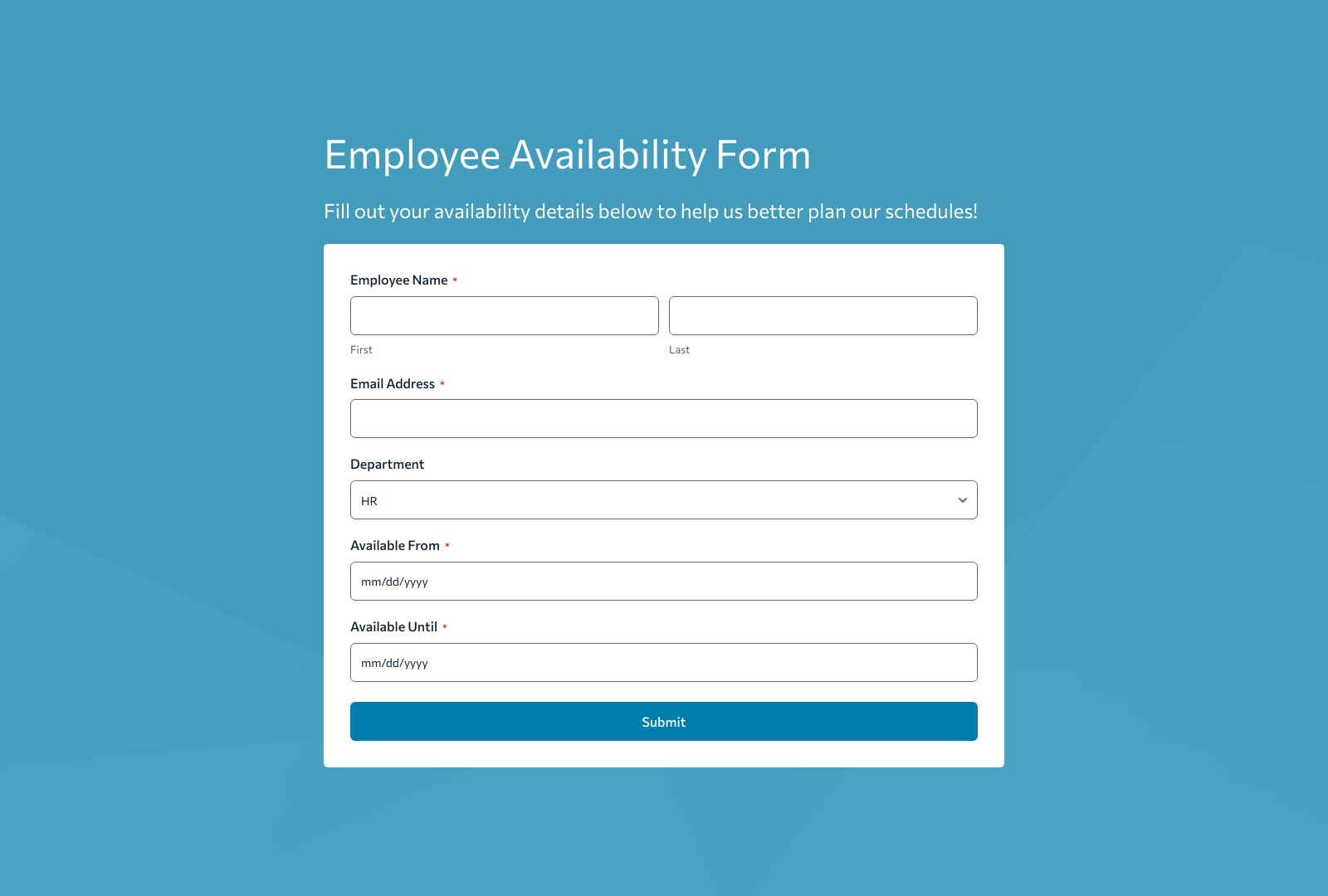 Employee Availability Form Template – Woorise