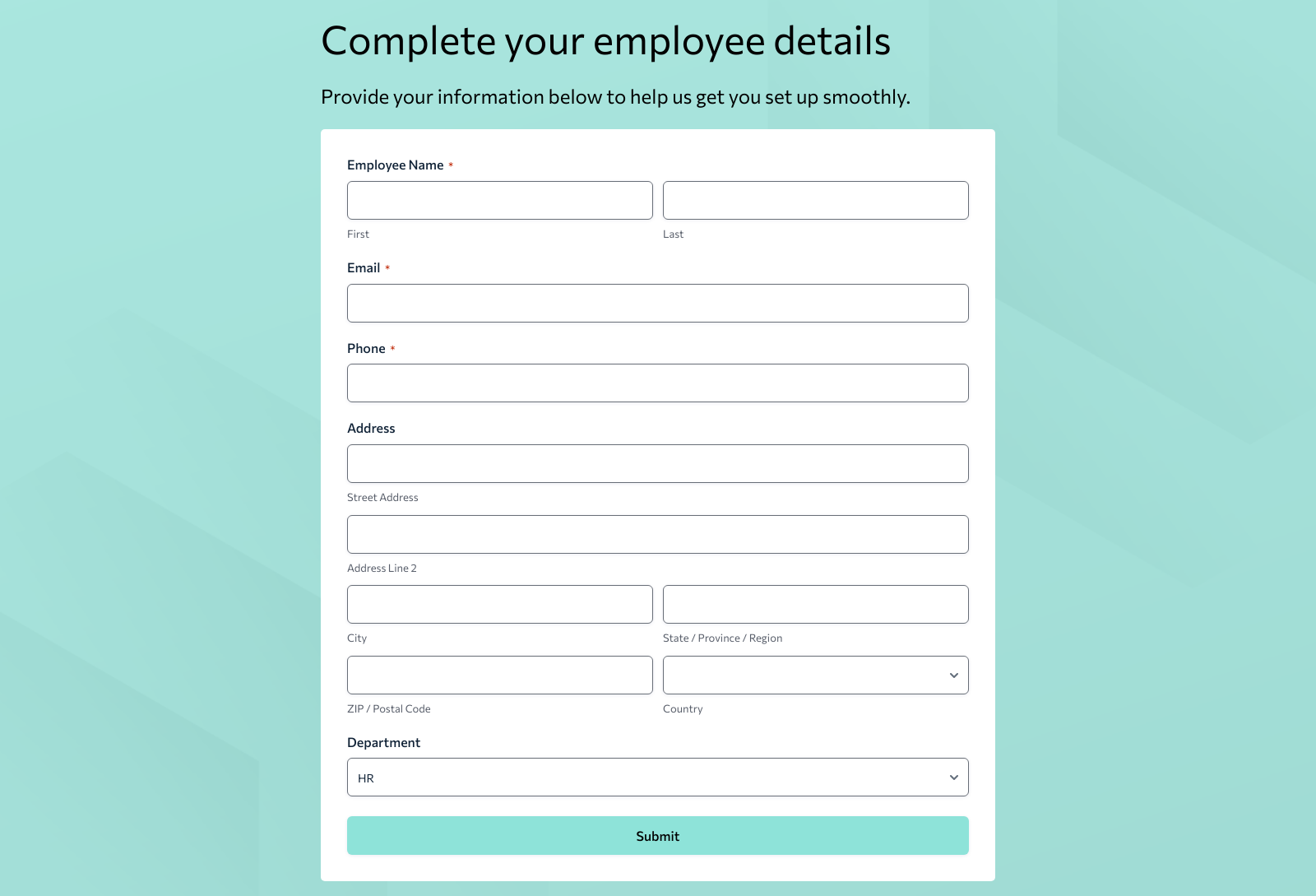 Employee Details Form Template – Woorise