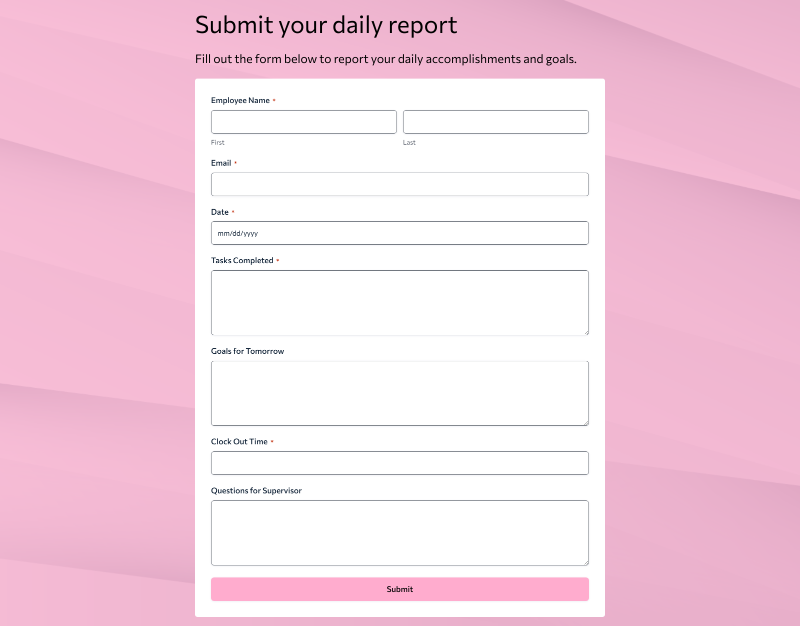 Employee End Of Day Report Form Template – Woorise