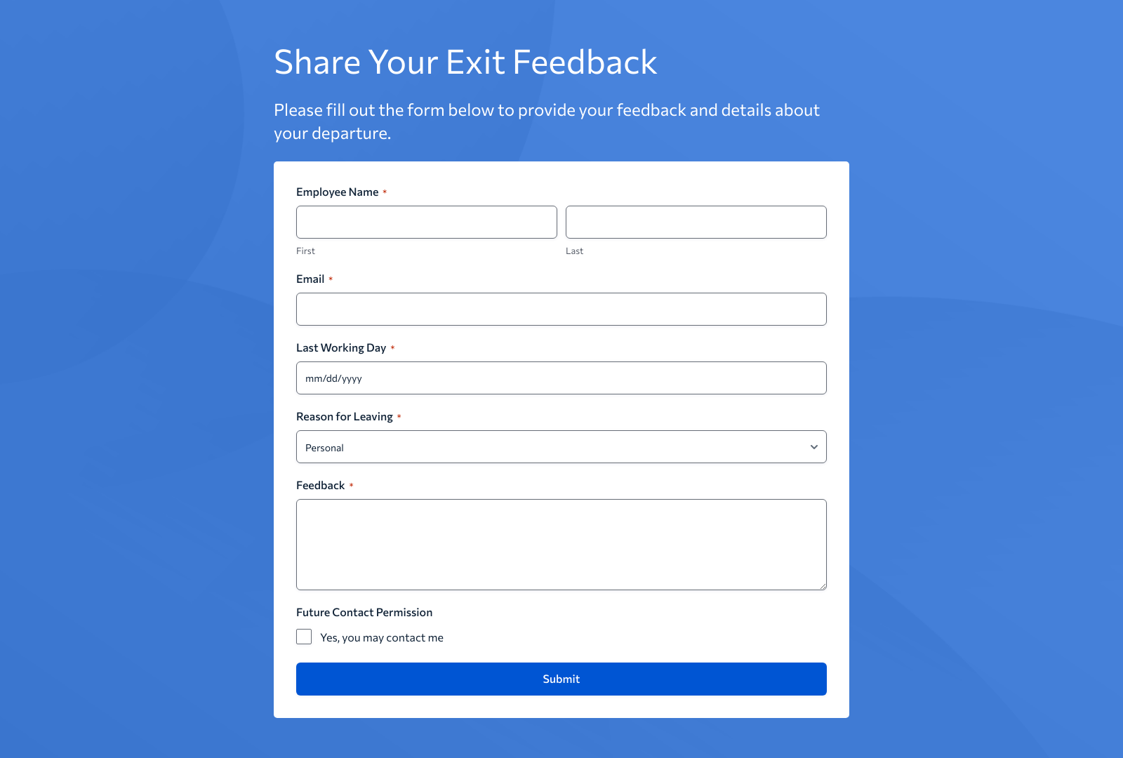 Employee Exit Form Template – Woorise