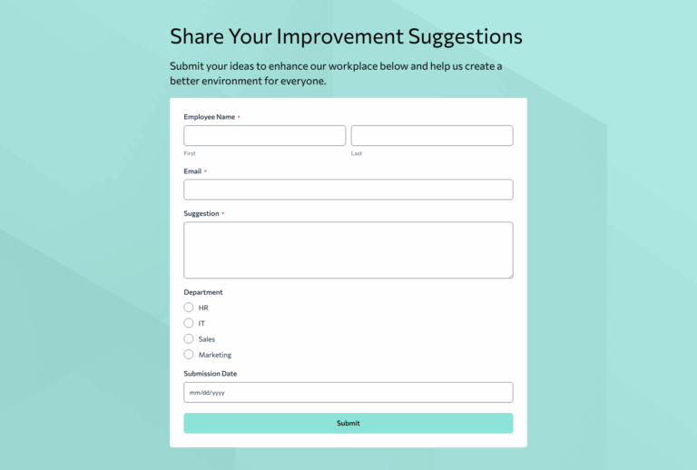 Employee Improvement Suggestion Form Template – Woorise