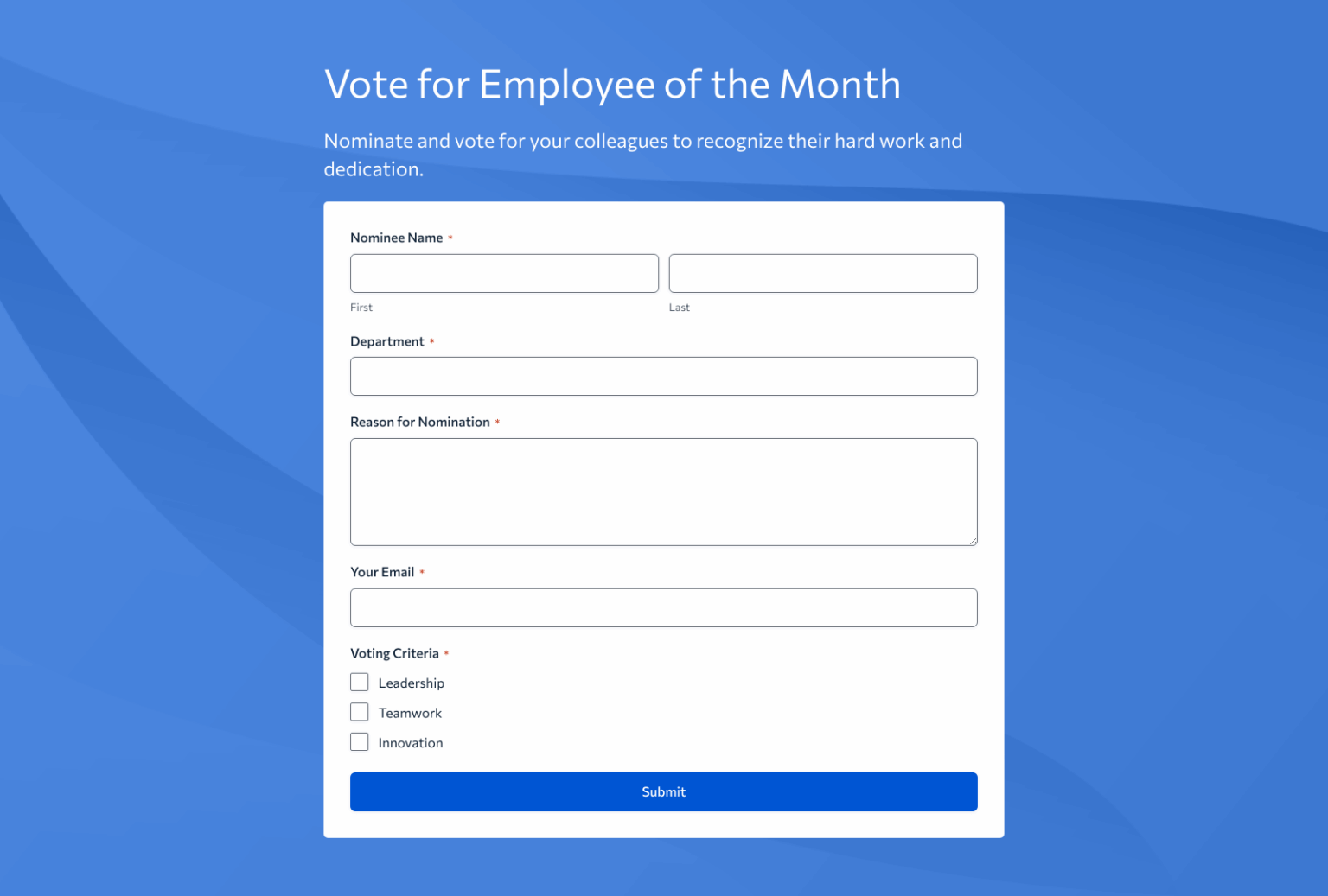 Employee Of The Month Voting Form Template – Woorise