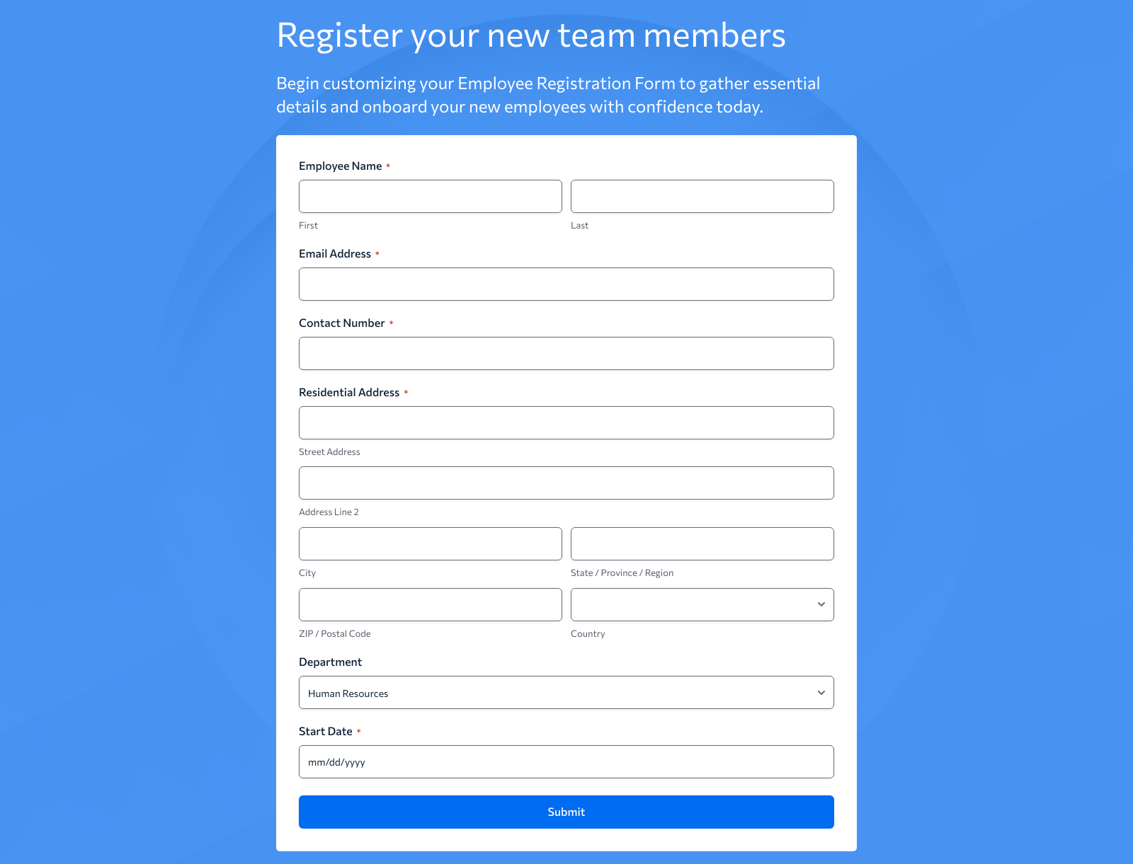 Employee Registration Form Template – Woorise
