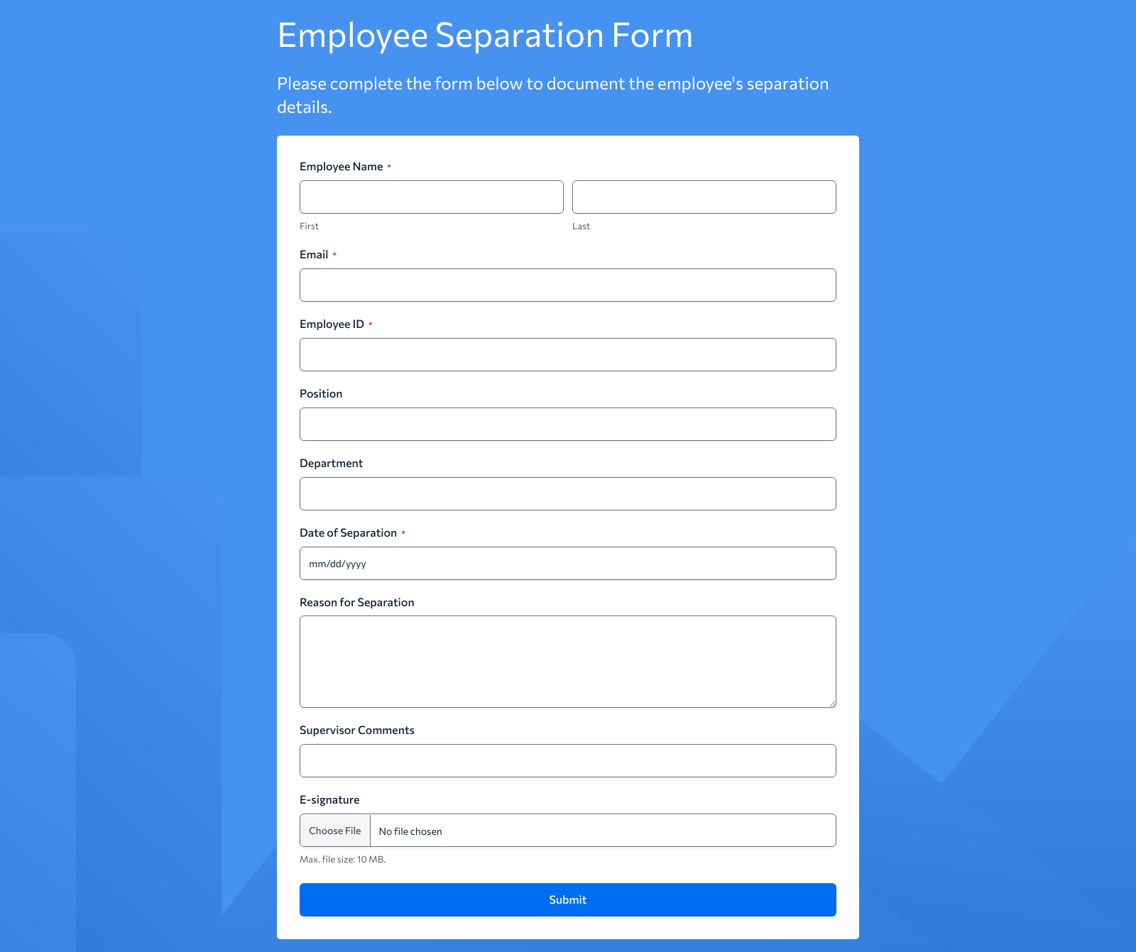 Employee Separation Form Template – Woorise