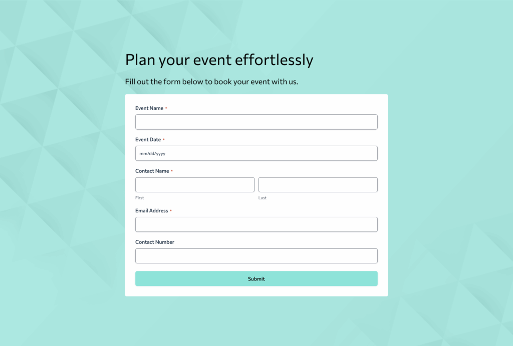 Event Planning Booking Form Template – Woorise