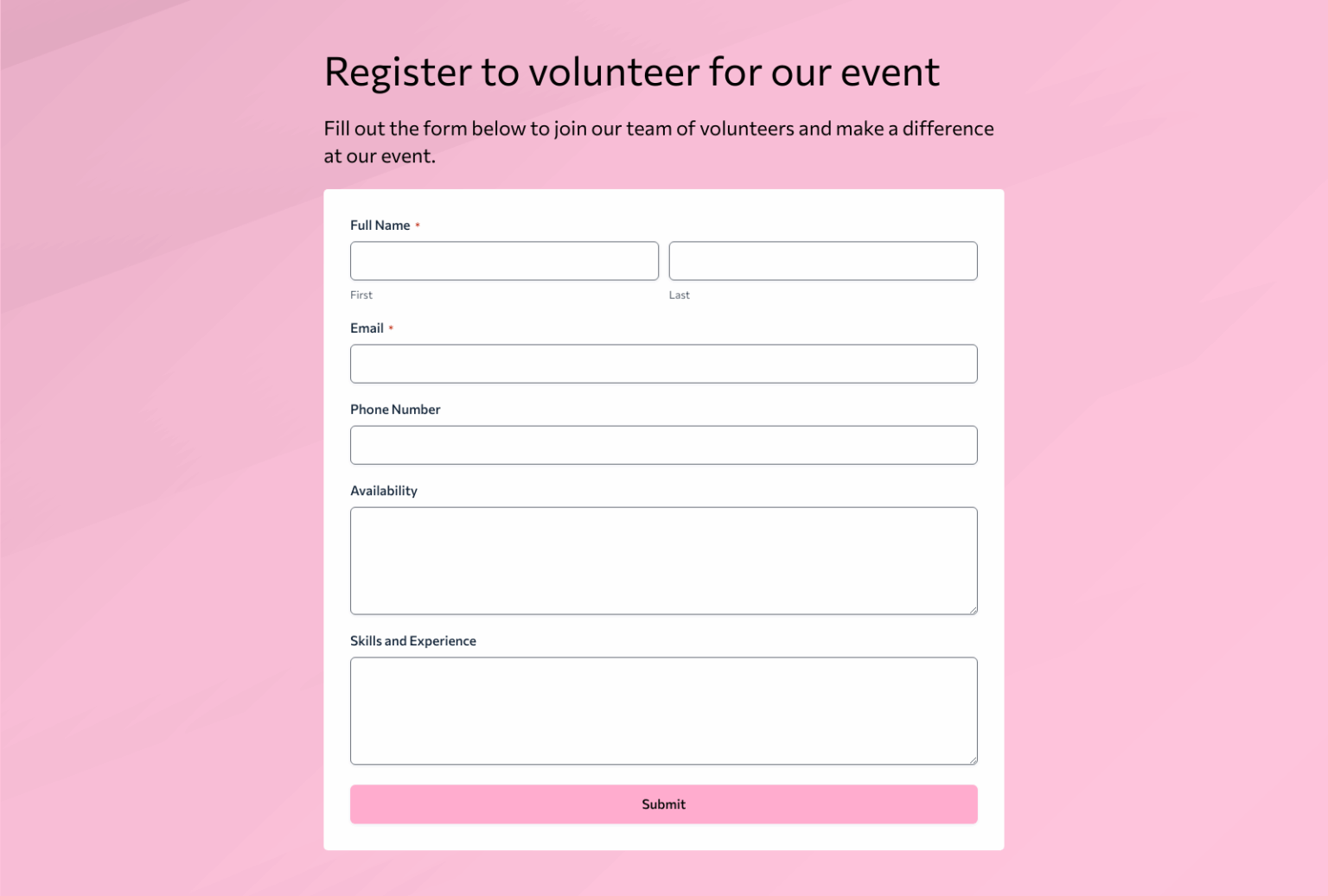 Event Volunteer Registration Form Template – Woorise