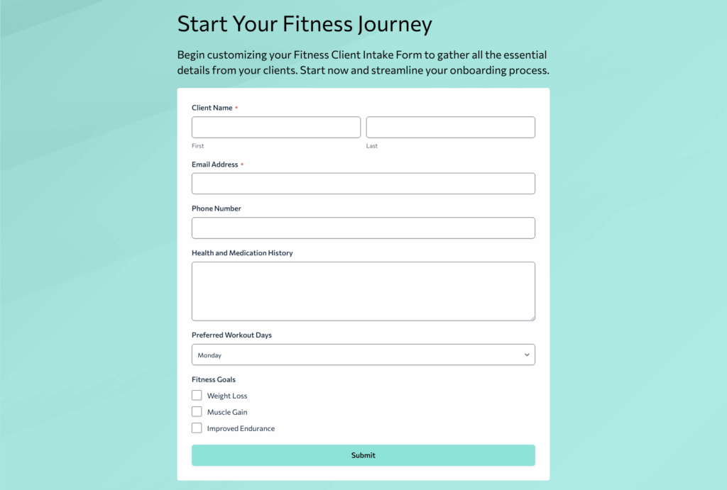 Fitness Client Intake Form Template – Woorise