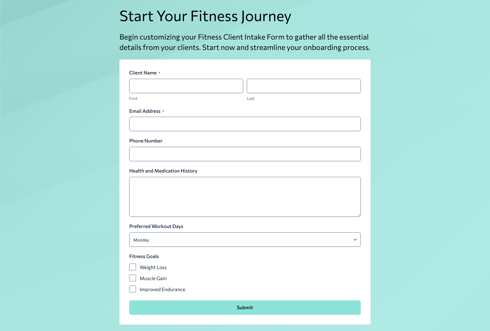 Fitness Client Intake Form Template – Woorise