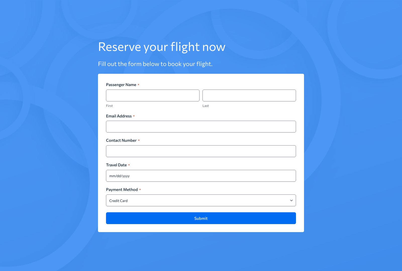 Flight Reservation Form Template – Woorise